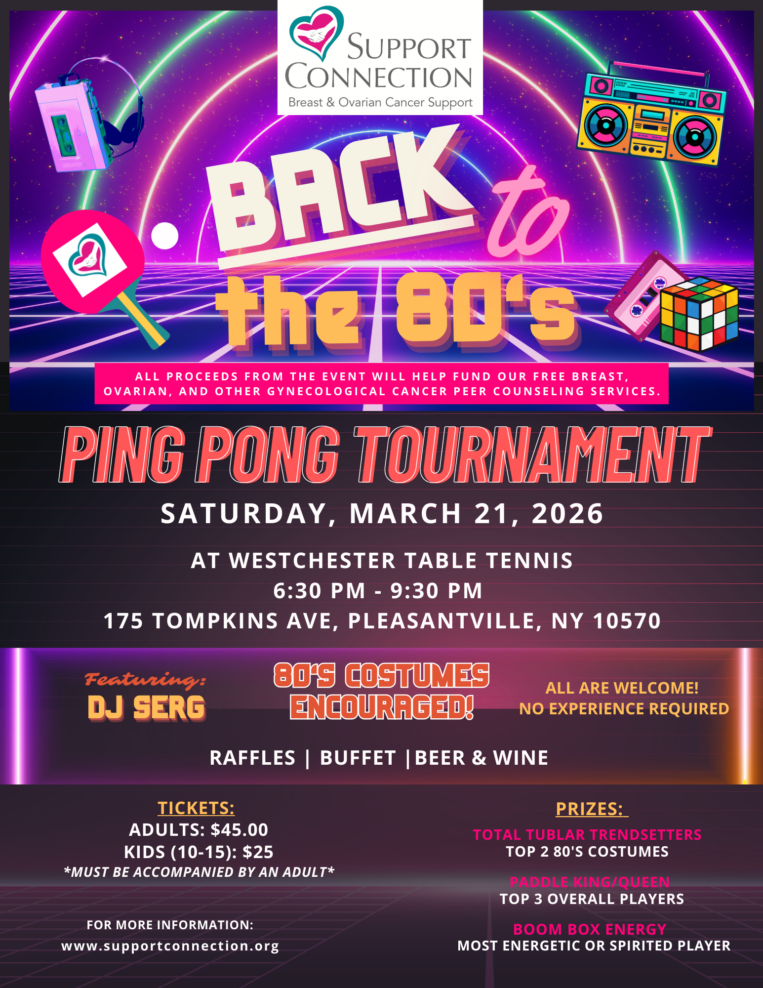 SUPPORT CONNECTION INC - Back to the 80's Ping Pong Tournament