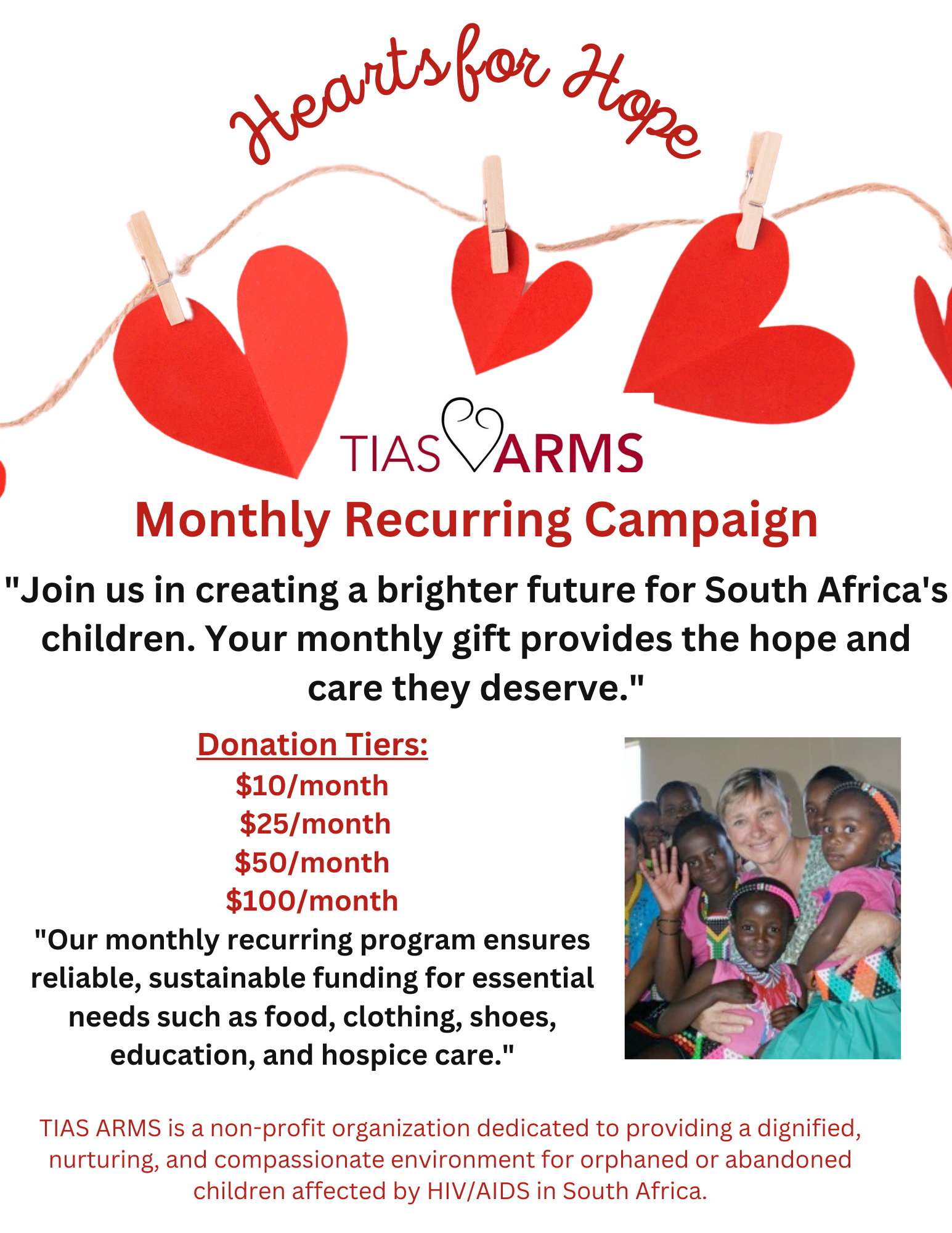 TIAS ARMS - Hearts for Hope - Monthly Recurring Campaign